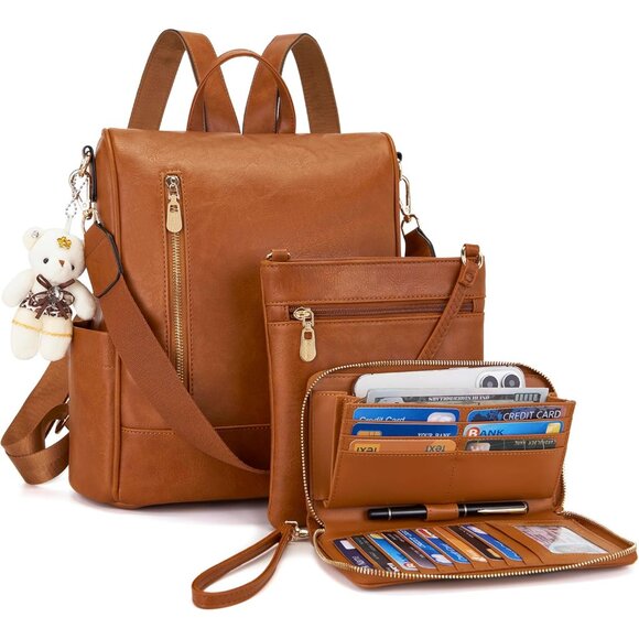 Bags | Stylish Multipocket Womens Backpack Purse Set With Wallet ...